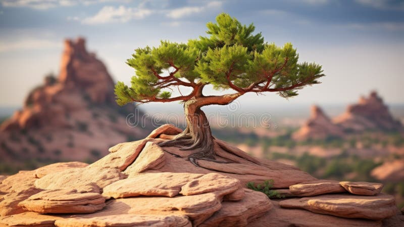 A Tree Growing Out of a Rock Stock Illustration - Illustration of rock ...
