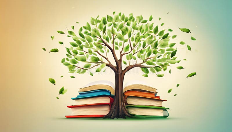 Tree Knowledge Stack Books Growing Out Stock Photos - Free & Royalty ...