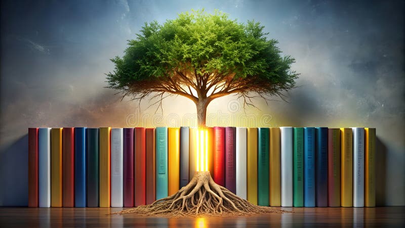 Tree Growing from Pile of Books. Education Concept Stock Illustration ...