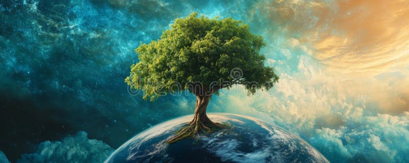 Tree Growing on Planet Earth with Cosmic Background, Environmental and ...