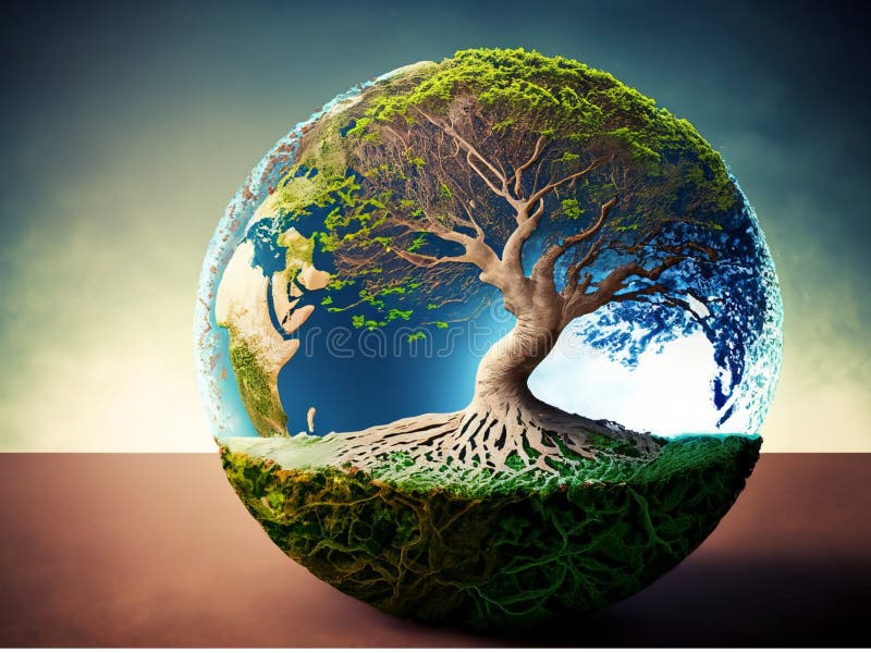 Tree Growing in the Planet Earth. Stock Image - Image of planet, roots ...