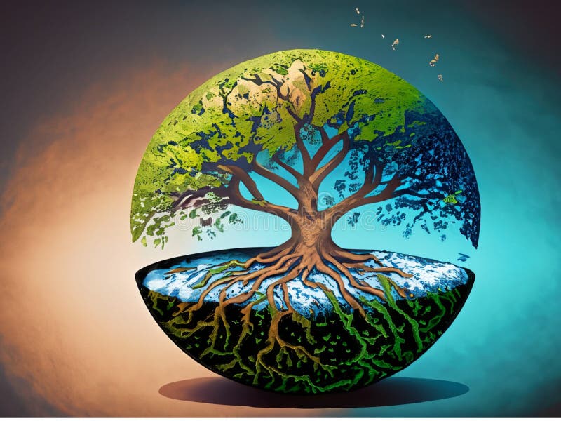 Tree Growing in the Planet Earth. Stock Image - Image of roots, growing ...