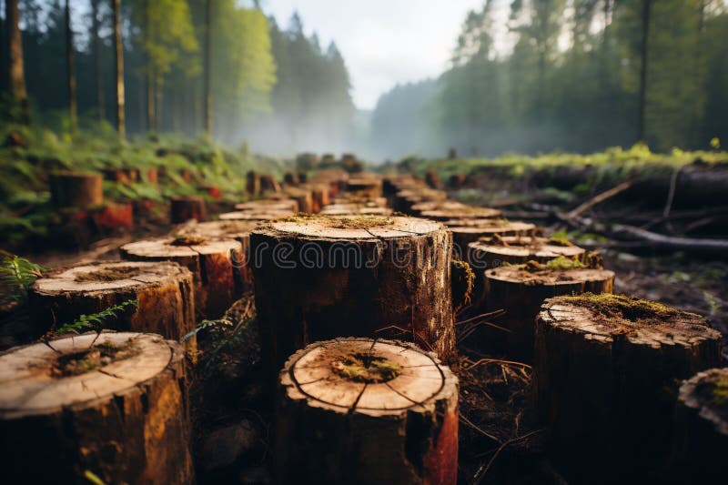 A Tree Growing Plantations, Fresh Stumps in Perfect Vertical Lines in ...