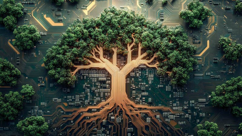 A Tree Growing Right Out of a Computer Board. the Roots of the Tree are ...