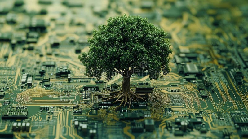 A Tree Growing Right Out of a Computer Board. the Roots of the Tree are ...