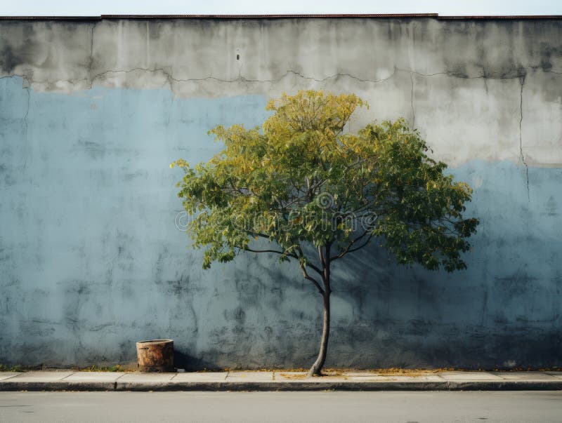 A Tree Growing on the Side of a Wall Stock Illustration - Illustration ...