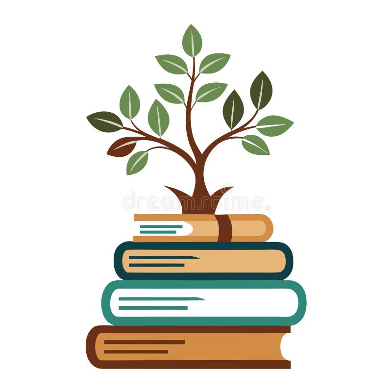 Tree Growing from Stack of Books: Knowledge, Growth, and Learning Symbol Stock Vector ...