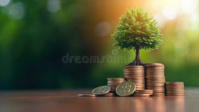 Tree Growing from Stack of Coins Symbolizes Growth and Prosperity Stock ...