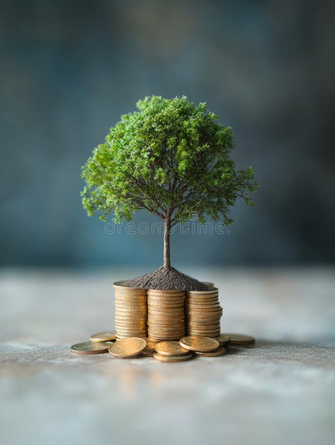 Tree Growing from a Stack of Coins, Symbolizing Financial Growth. Stock ...