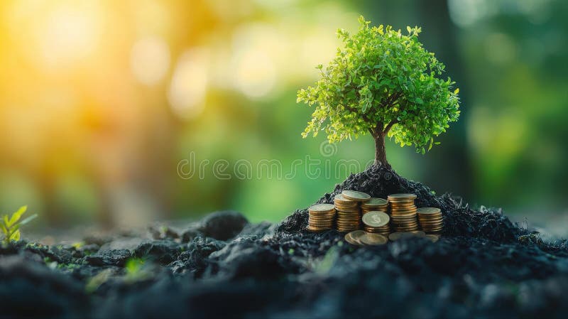 A Tree Growing from a Stack of Coins, Symbolizing the Harmony between ...