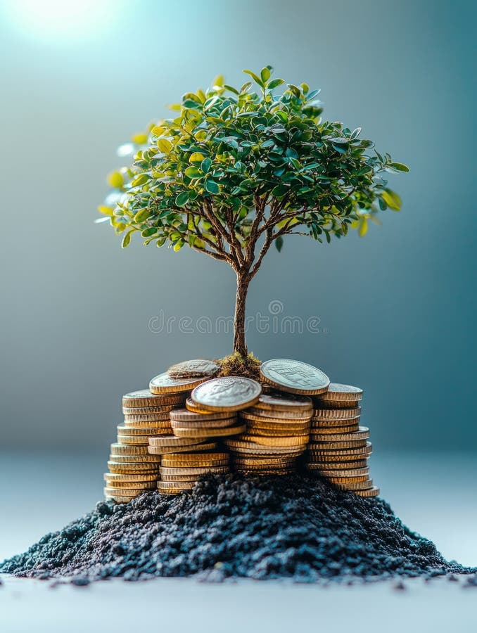 Tree Growing from Stacked Coins, Symbolizing Financial Growth. Stock ...