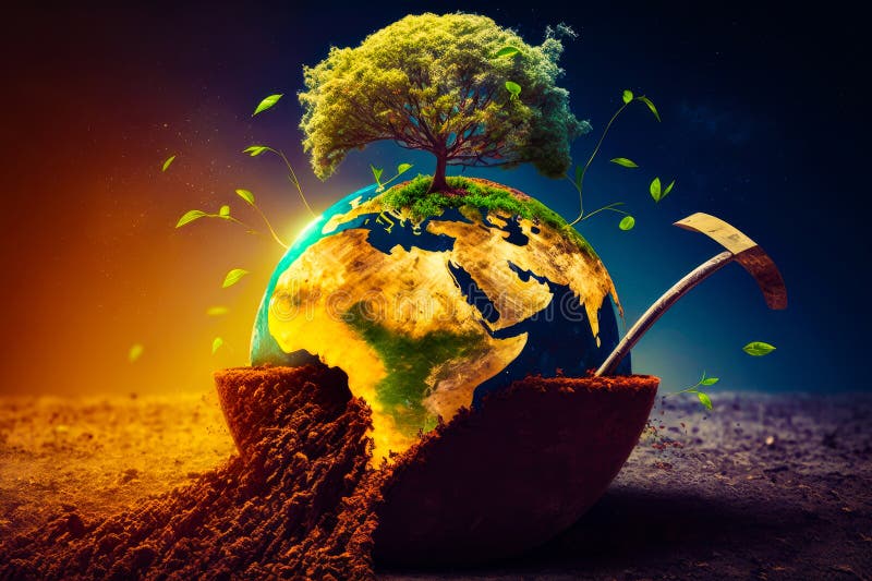 Tree Growing on Top of the Earth. Generative AI Stock Illustration ...