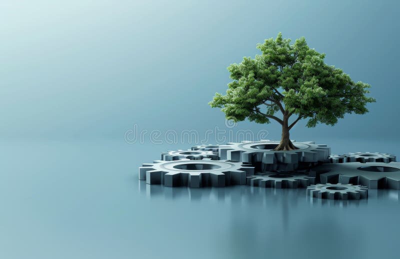 A Tree is Growing on Top of a Gear by AI Generated Image Stock Photo ...