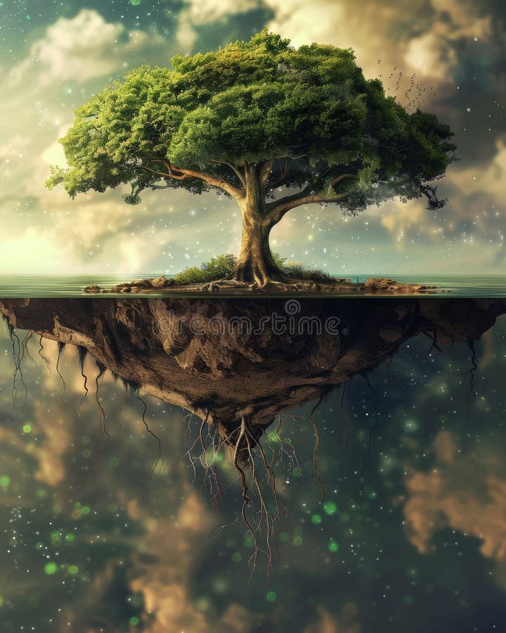 A Tree Growing Upside Down from the Sky Stock Illustration ...