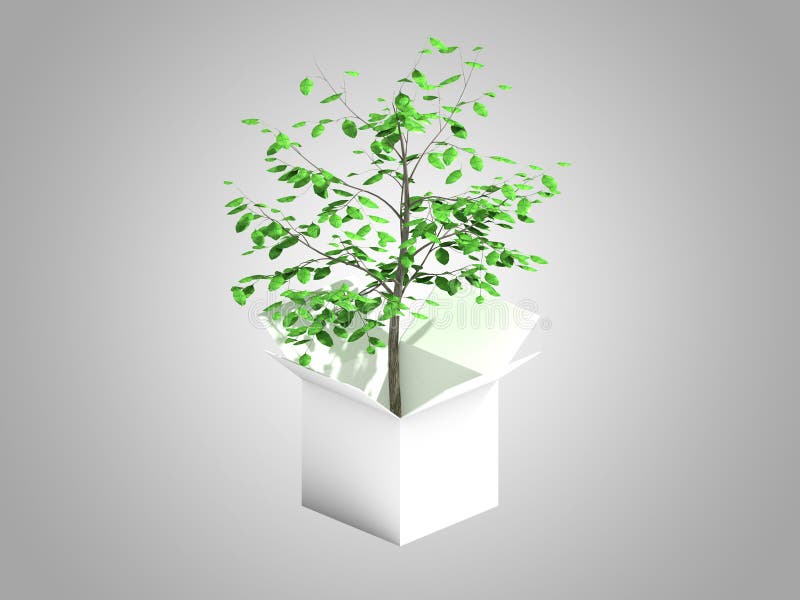 A Tree Growing from a White Cardboard Box Stock Illustration ...