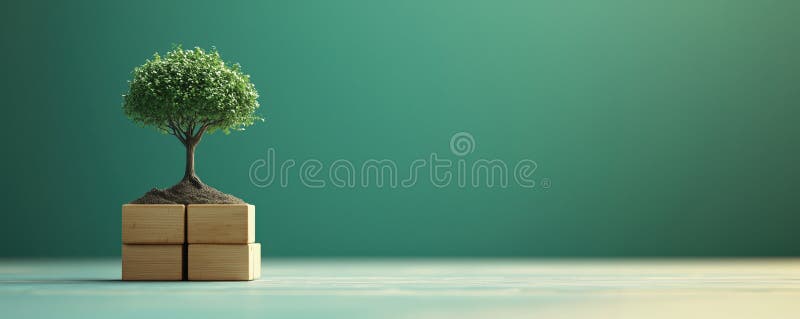 Tree Growing on Wooden Blocks Symbolizing Growth and Sustainability ...