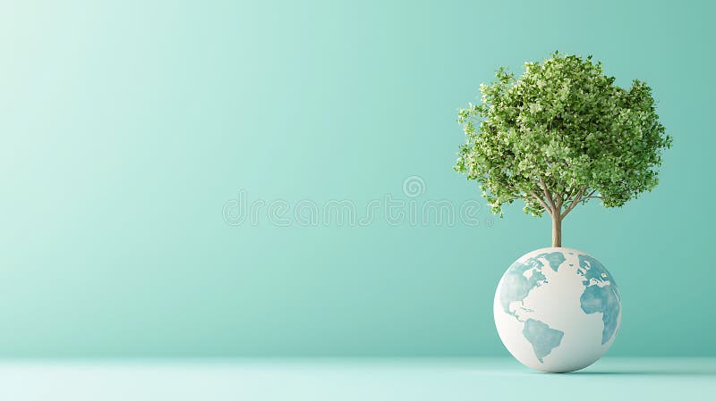 Tree Grows from Globe, Symbolizing Environmental Awareness and ...