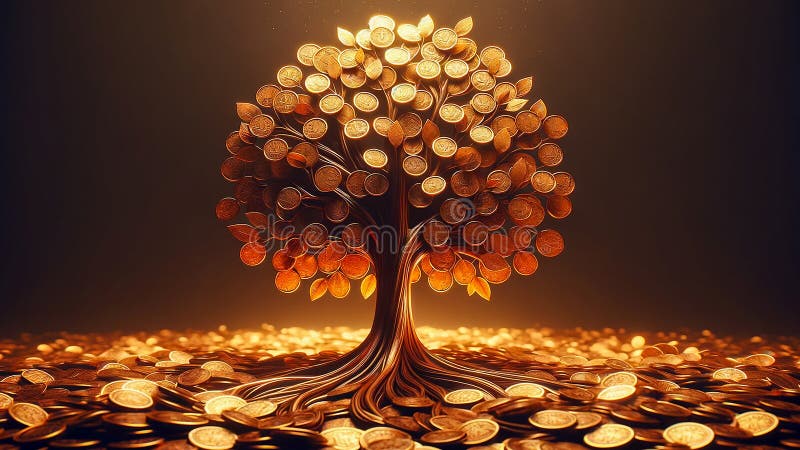Tree that Grows with Gold Coins Financial Growth Concept, AI Generated ...