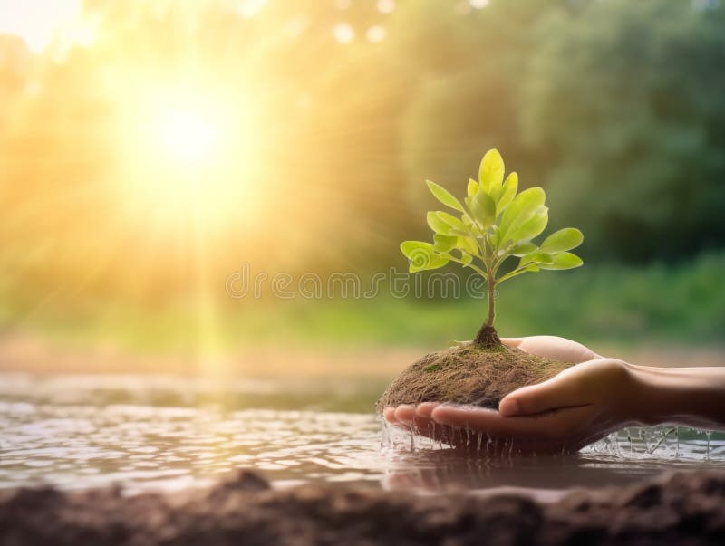 A Tree Grows on Hand, Forest Conservation Concept Stock Illustration ...