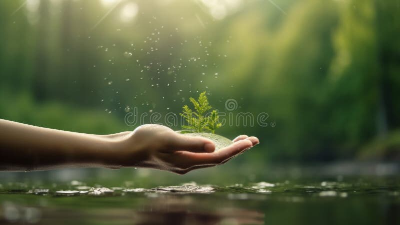 A Tree Grows on Hand, Forest Conservation Concept Stock Illustration ...