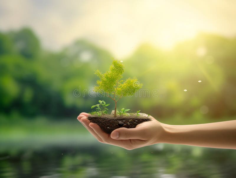 A Tree Grows on Hand, Forest Conservation Concept Stock Illustration ...