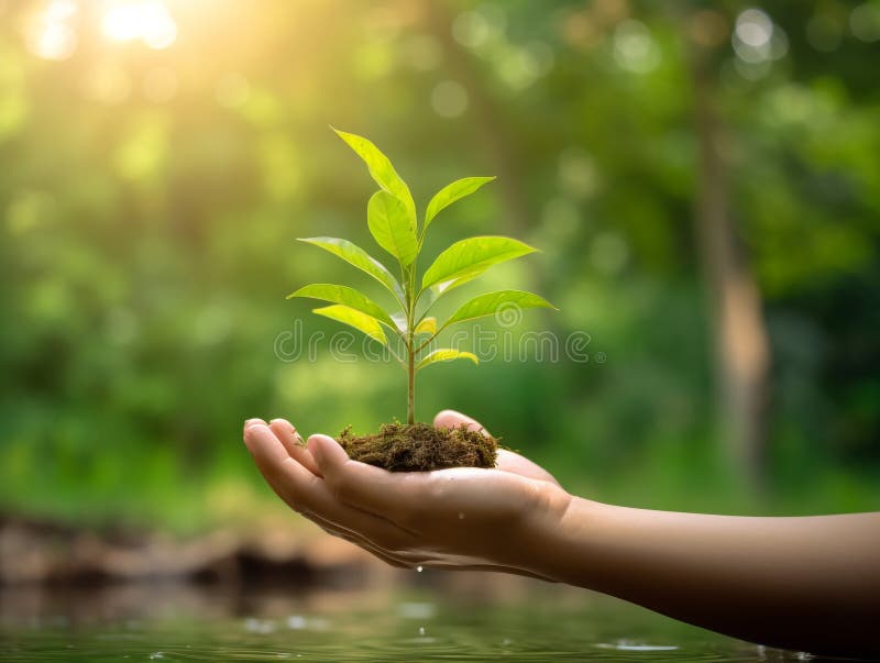 A Tree Grows on Hand, Forest Conservation Concept Stock Illustration ...