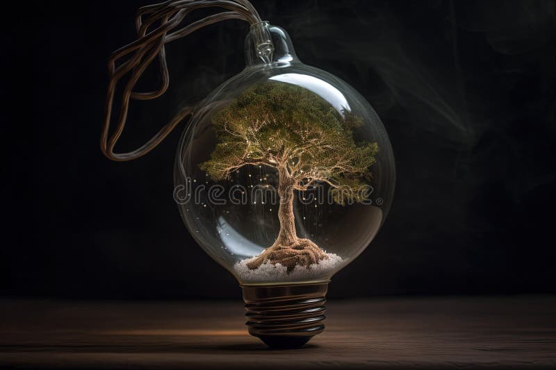 Tree Grows Inside Light Bulb Shaped Like a Graph Illustration ...