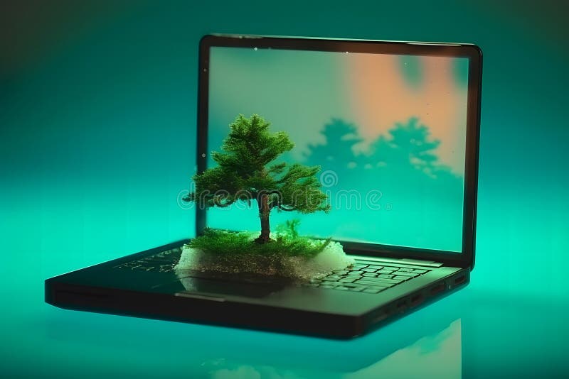 A Tree Grows from a Laptop. Green Information Technology Stock ...