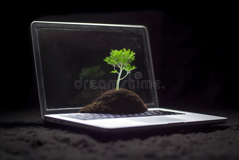 A Tree Grows from a Laptop. Green Information Technology Stock ...