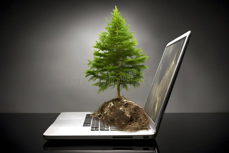 A Tree Grows from a Laptop. Green Information Technology Stock Photo ...