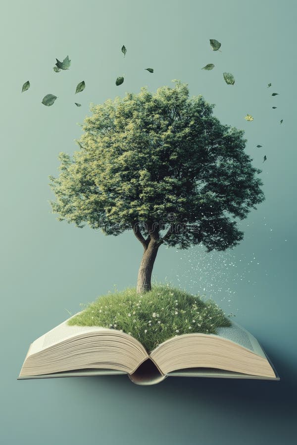 Tree Grows from Open Book Representing Knowledge and Nature Harmony ...