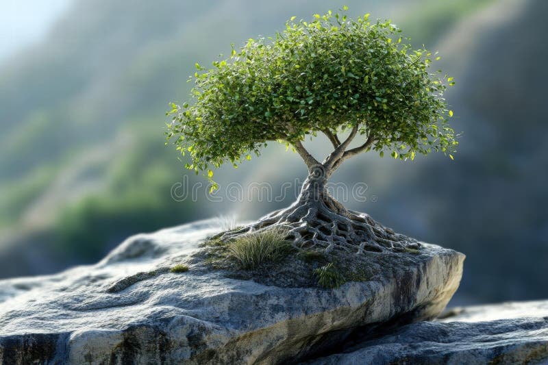 Tree Grows on Rock Cliff with Resilience and Strength, Hope and ...