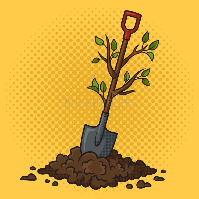Tree Grows from Shovel Pop Art Vector Illustration Stock Vector ...