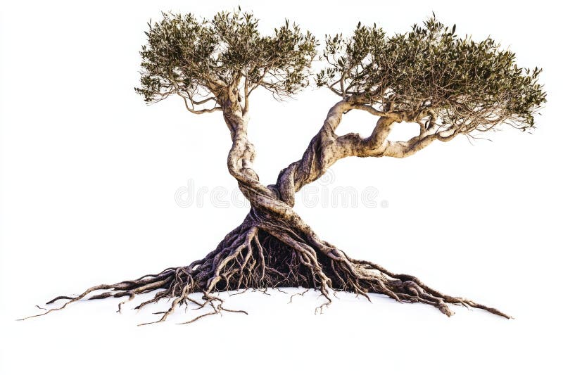 A Tree Grows Straight Out of the Earth, Its Trunk and Roots Tangled in ...