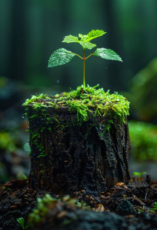 Tree Grows on Stump in the Forest. a Tree Stump with a Green Sprout ...