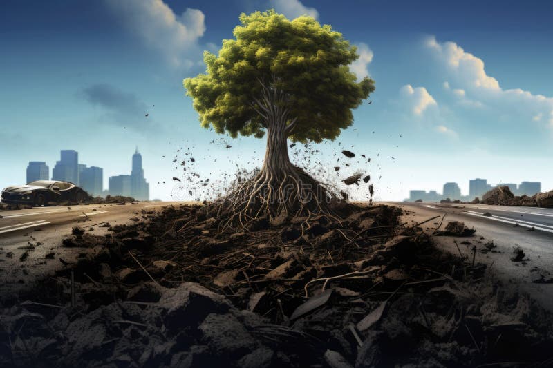 Tree Growth through Asphalt. Struggle for Survival Concept. Generative ...