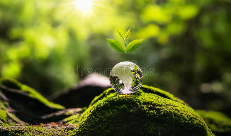 Tree Growth on Globe Glass in Nature. Concept Eco Earth Day Stock Image ...