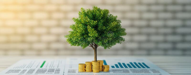 Tree Growth on Money Stack Financial Chart Success Stock Illustration ...
