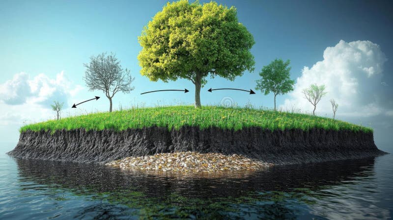 Tree Growth Stages, Island Ecosystem Stock Illustration - Illustration ...