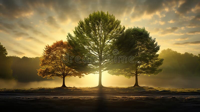 Tree Growth in Three Steps in Nature Stock Illustration - Illustration ...