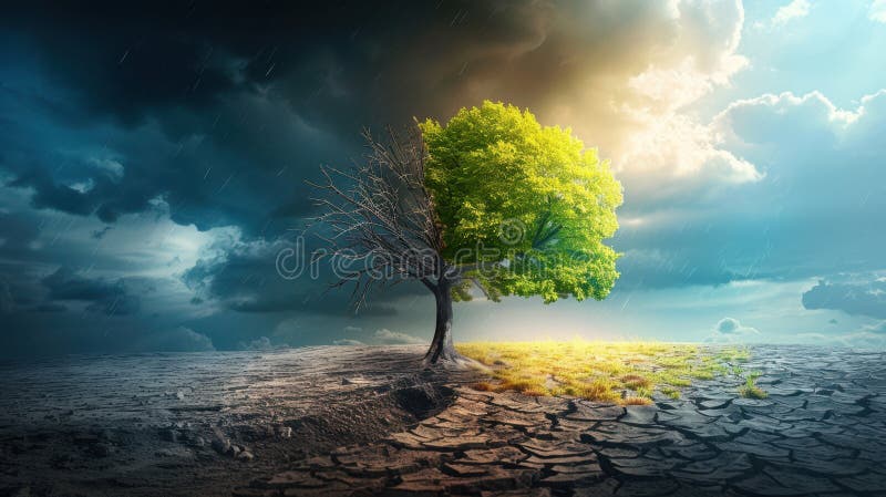 The Split Tree Contrast.AI Generated Image Stock Image - Image of ...