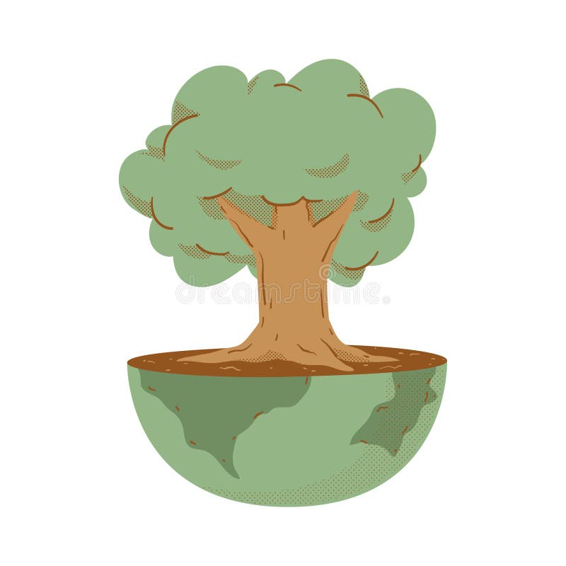 Tree on Half Earth Eco-Friendly Nature Stock Vector - Illustration of ...