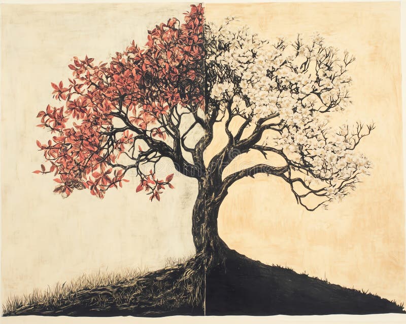 A Tree with Half of Its Leaves in Full Bloom while the Other Half is ...