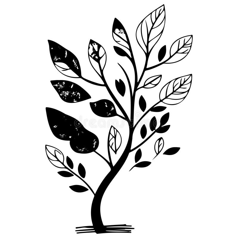 Tree Half Spring Autumn Floral Illustration Sketch Hand Draw Stock ...