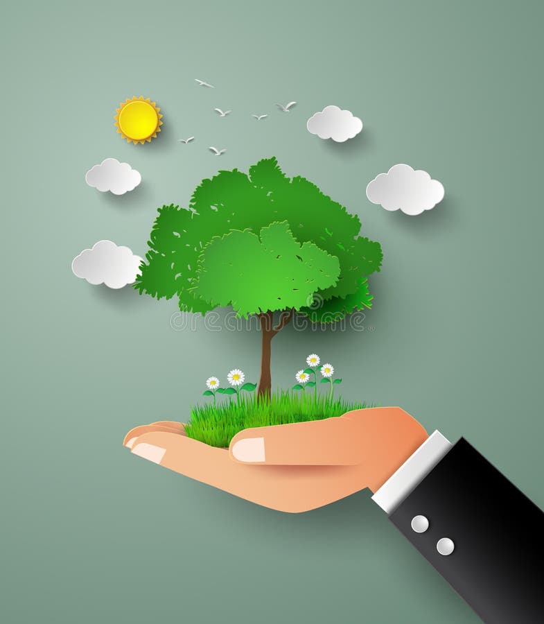 Tree in hand stock vector. Illustration of ecology, graphic - 63861222