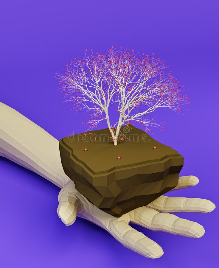 Tree in a Hand 3d Rendering Stock Illustration - Illustration of ...