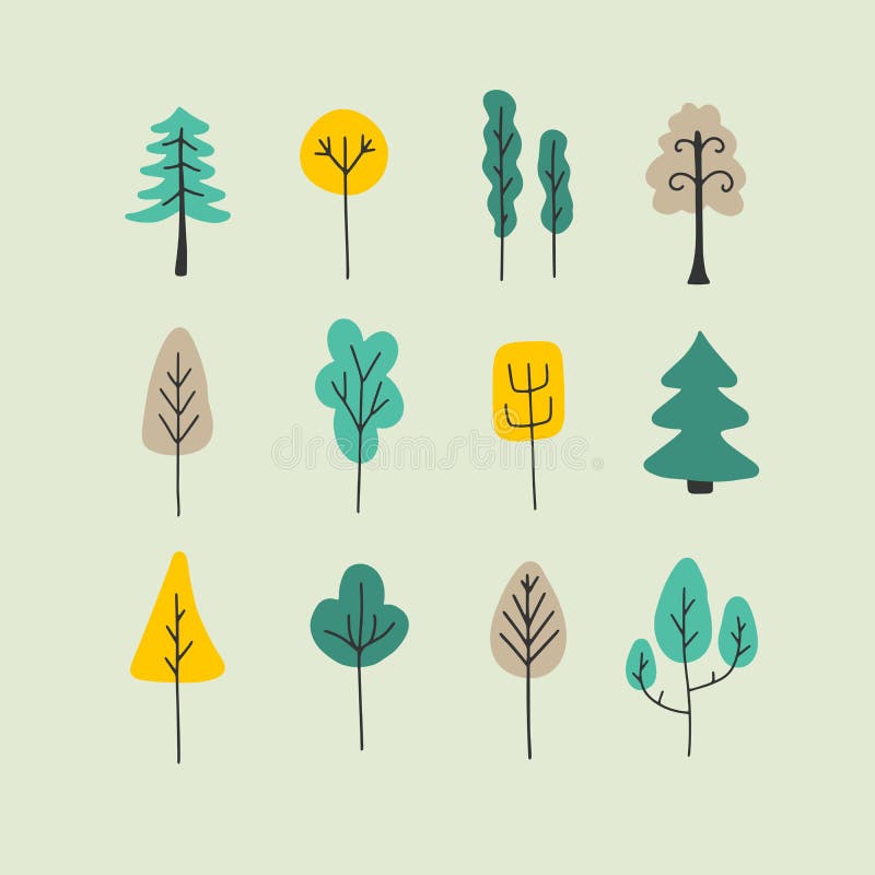 Tree Hand Drawn Doodle Cartoon. Simple Trees Stock Vector ...