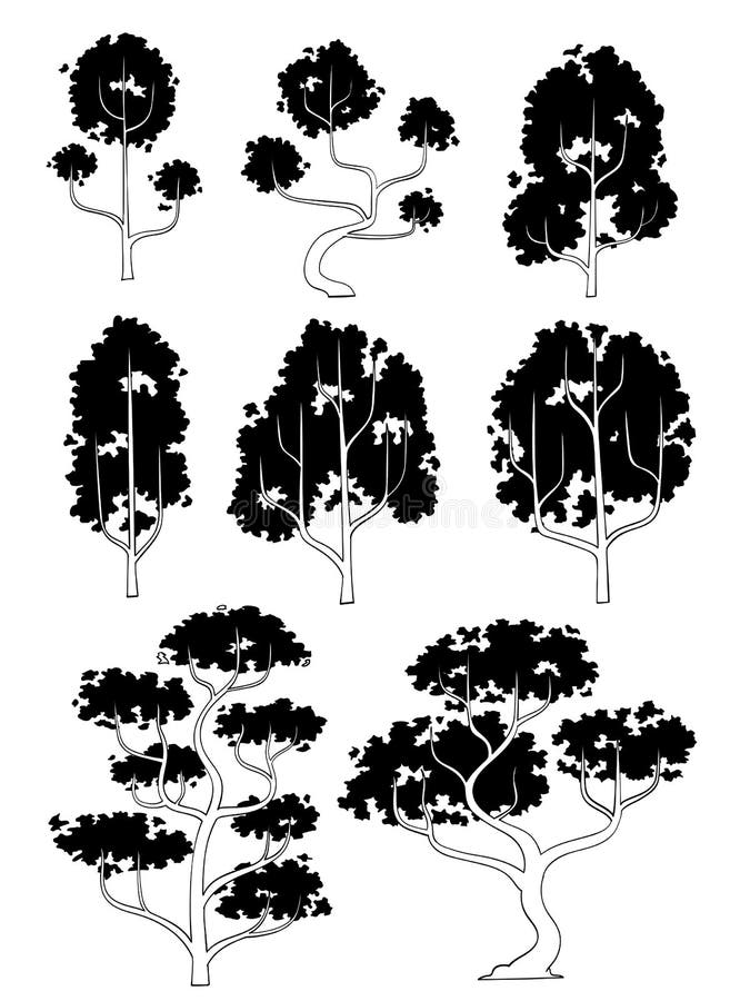 Hand Drawn Side View Tree Vector Set Stock Vector - Illustration of ...