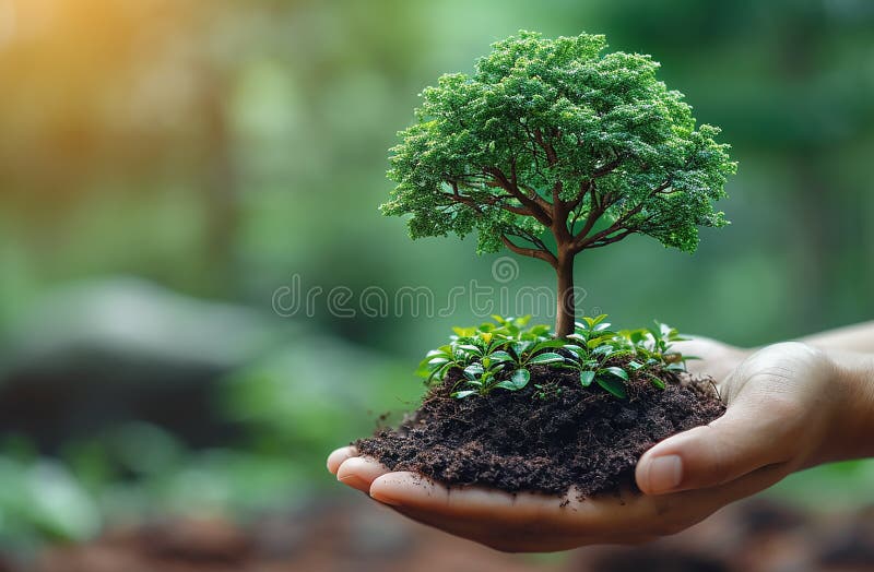 Tree Hands Nurturing Seedlings into Growth Stock Illustration ...