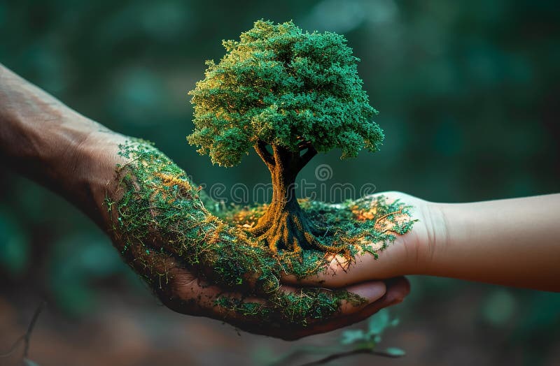 Tree Hands Nurturing Seedlings into Growth Stock Illustration ...